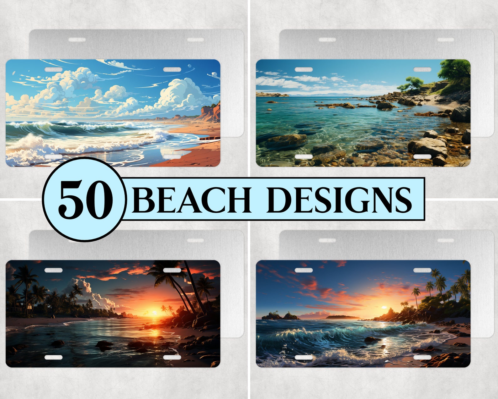50 Beach License Plate Designs Bundle, Car License Plate Wrap, Ocean ...