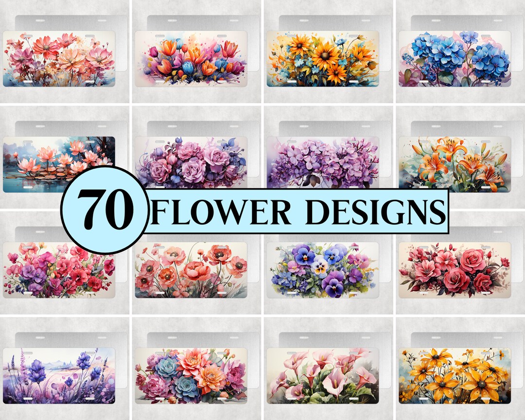 70 Flower Floral License Plate PNG Designs Bundle, Custom Car License ...