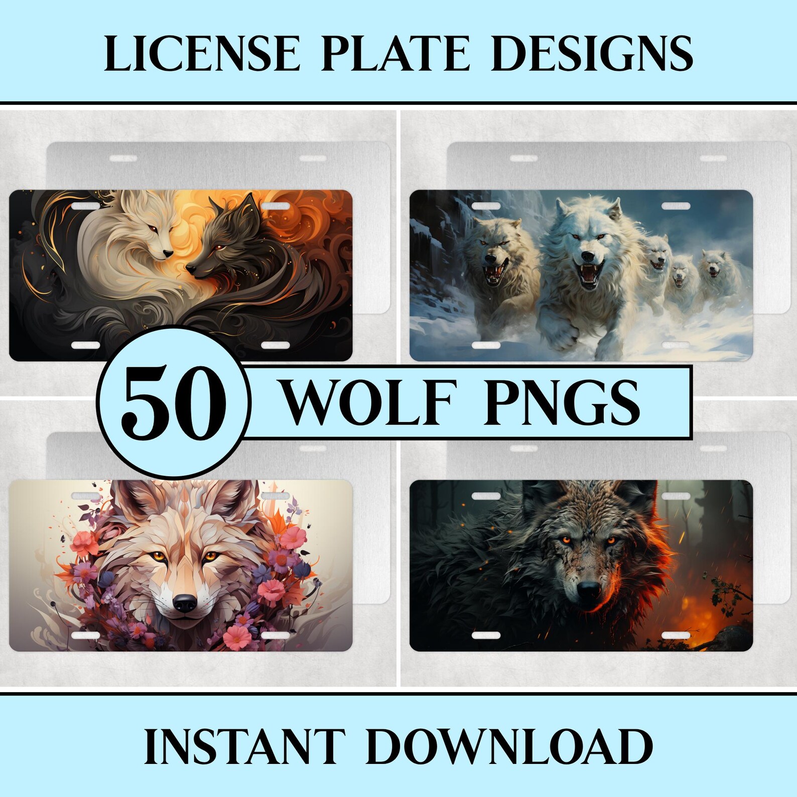 50 Wolf License Plate Sublimation Designs: PNG Bundle (digital Download ...