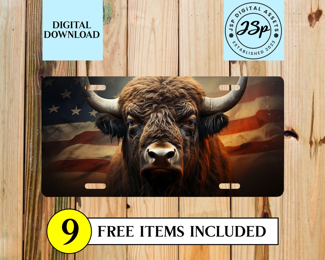 Hunting License Plate Wrap, Bison License Plate PNG, Western License ...