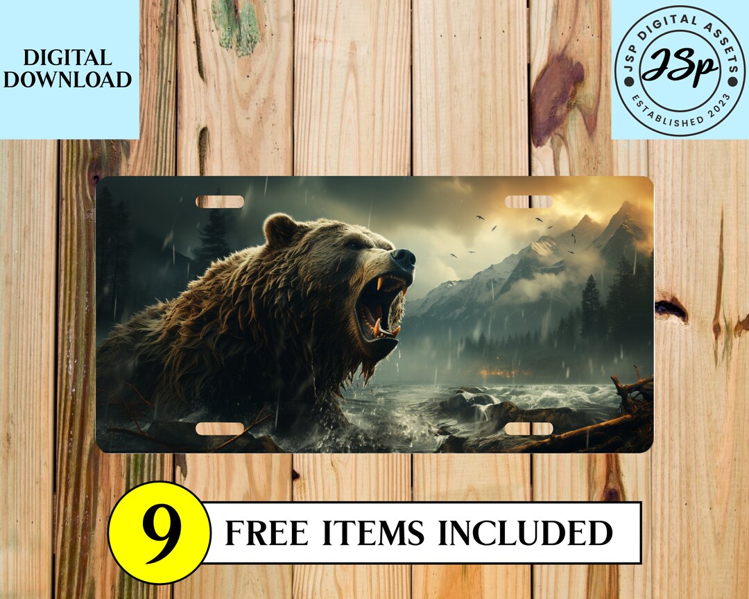 Grizzly Bear License Plate PNG, Brown Bear Digital Download PNG ...