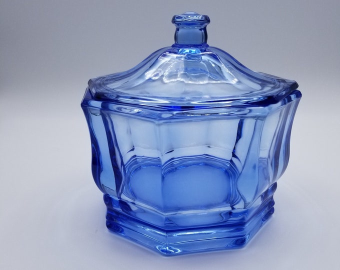 Candy Dish Indiana Glass Concord Blue Vintage Octagonal Lidded Etsy