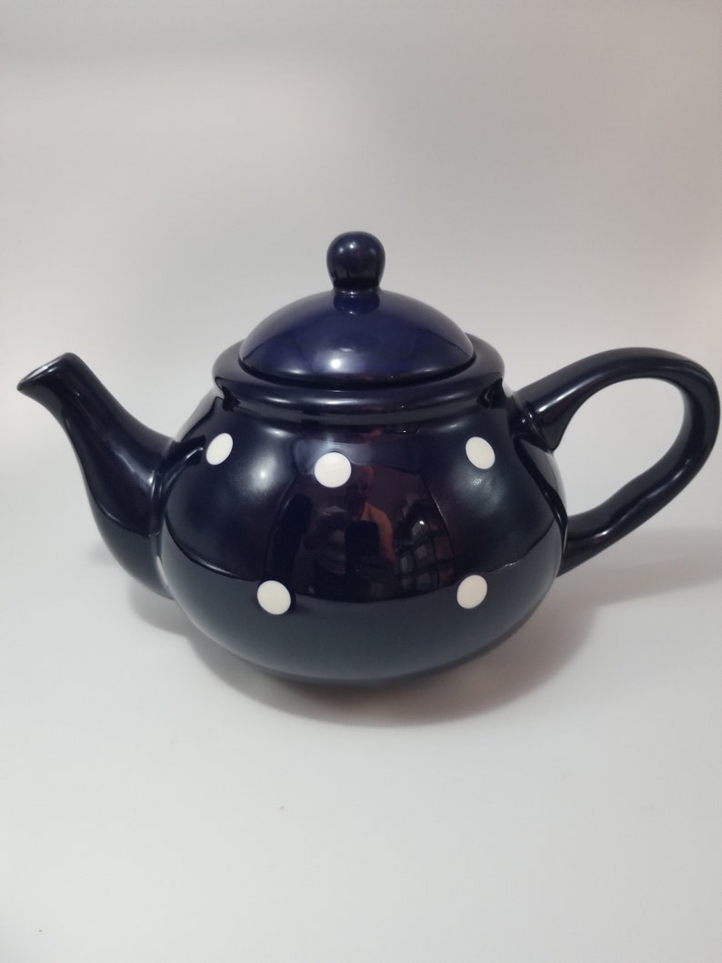 Teapot TERRAMOTO Ceramic Blue and White Polka Dot 2 Piece Vintage - Etsy