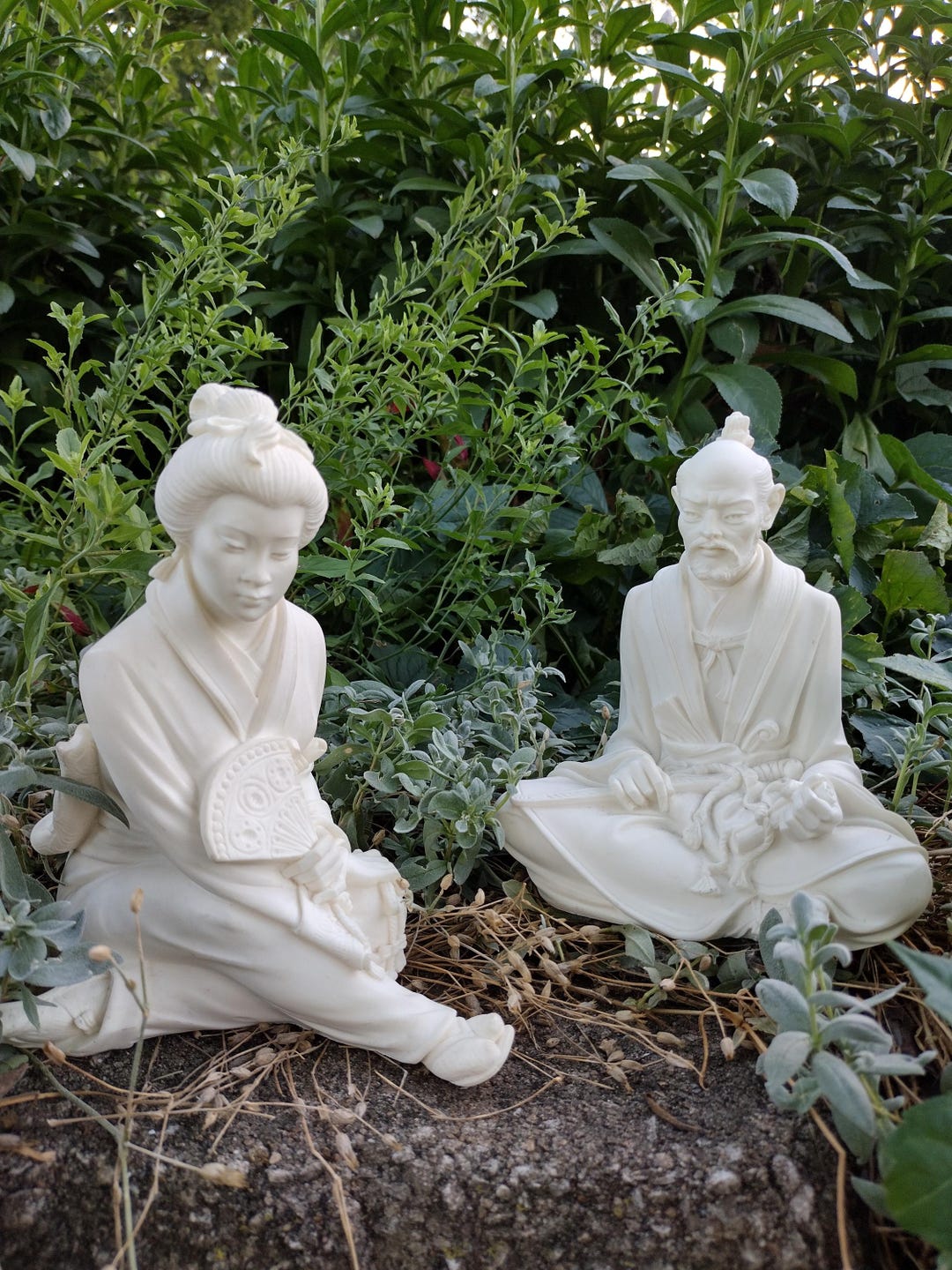 FIGURINE A. GIANNELLI Alabaster Resin Kneeling Geisha Samurai Pair Made ...