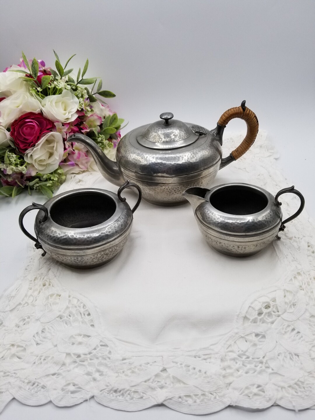 Tea Service Vintage LION PEWTER British Hammered Tea Set, Teapot With ...