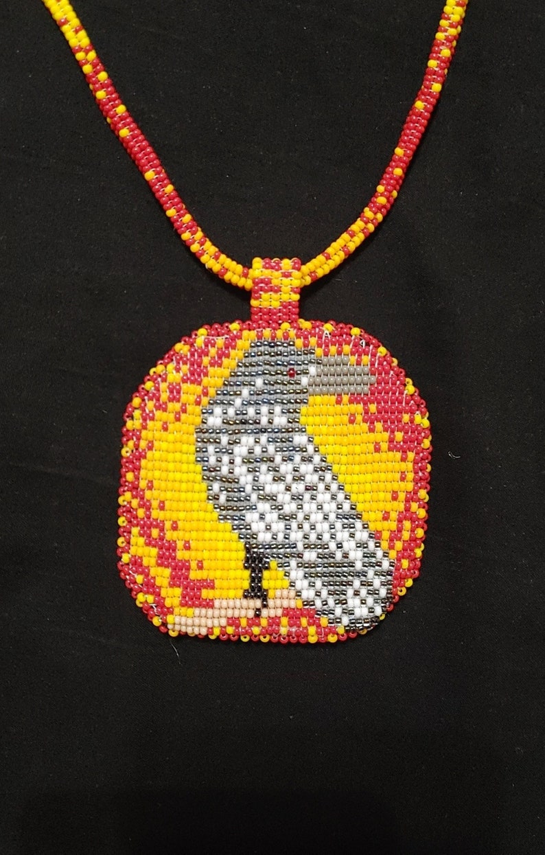 Raven Crow Medallion Beadwork South Dakota Native American Orange Red ...