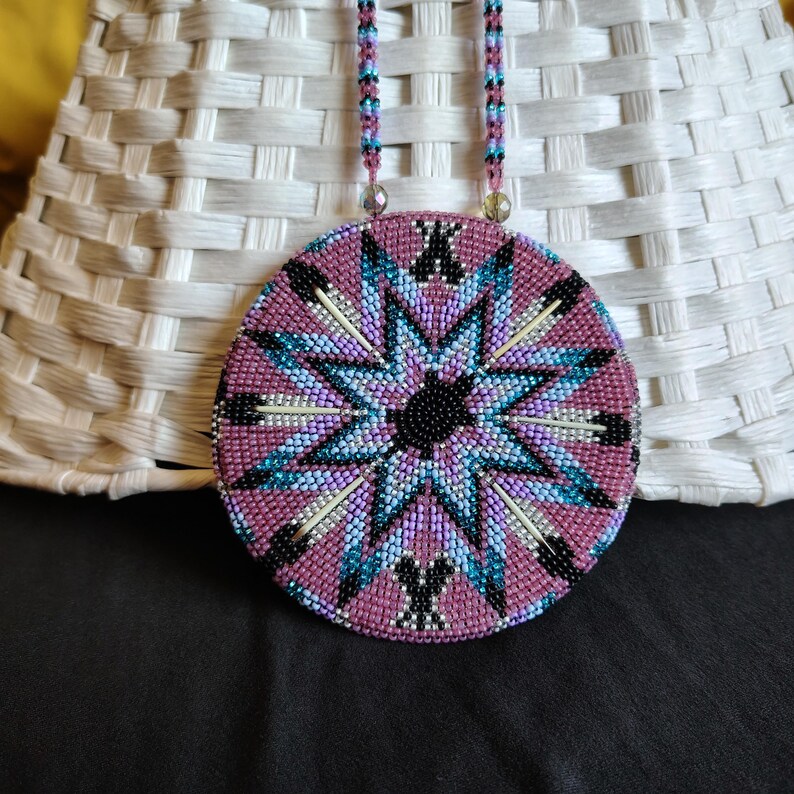 Turtle Porcupine Quill Feathers Larger Medallion Native Beadwork SD BH ...
