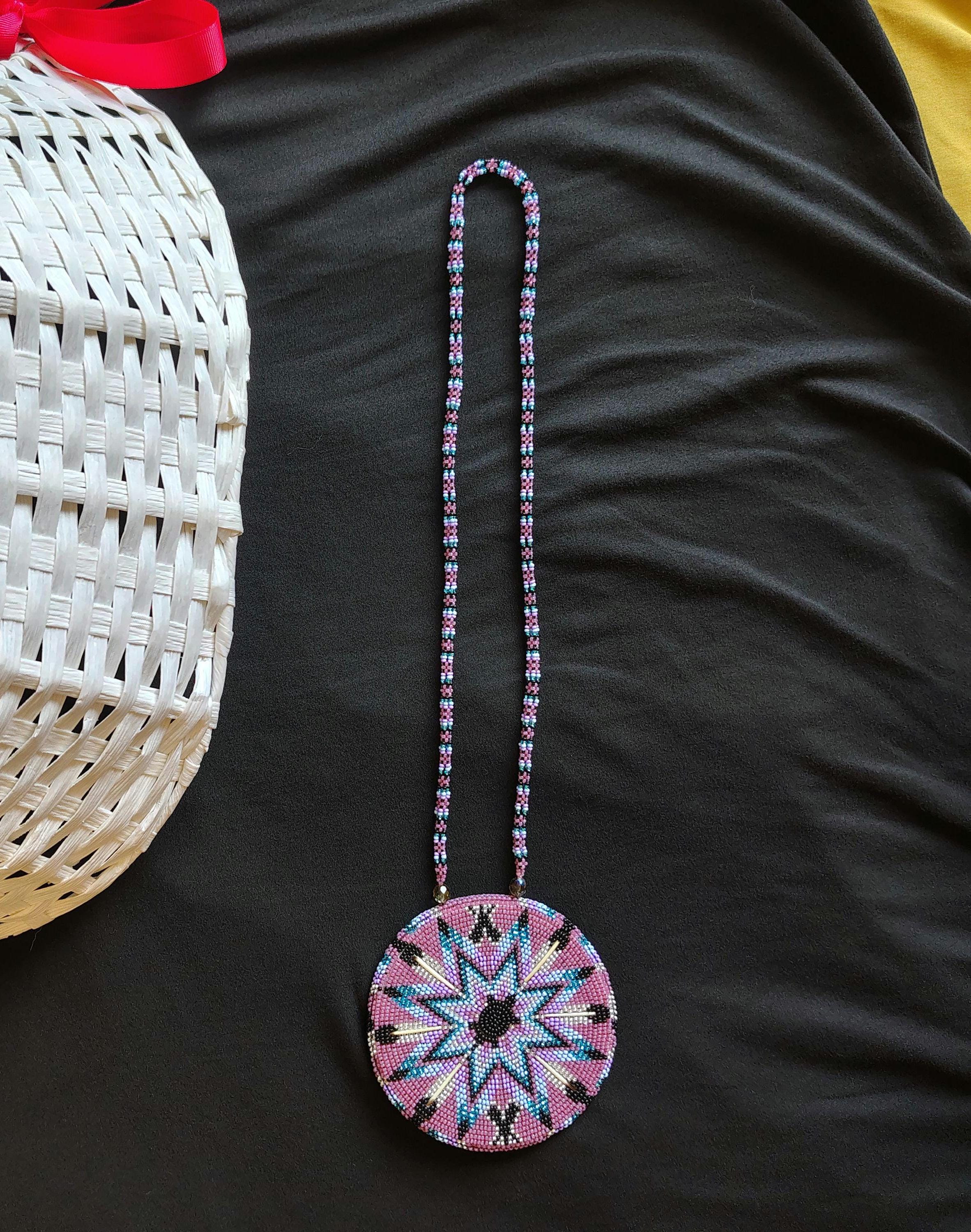 Turtle Porcupine Quill Feathers Larger Medallion Native Beadwork SD BH ...