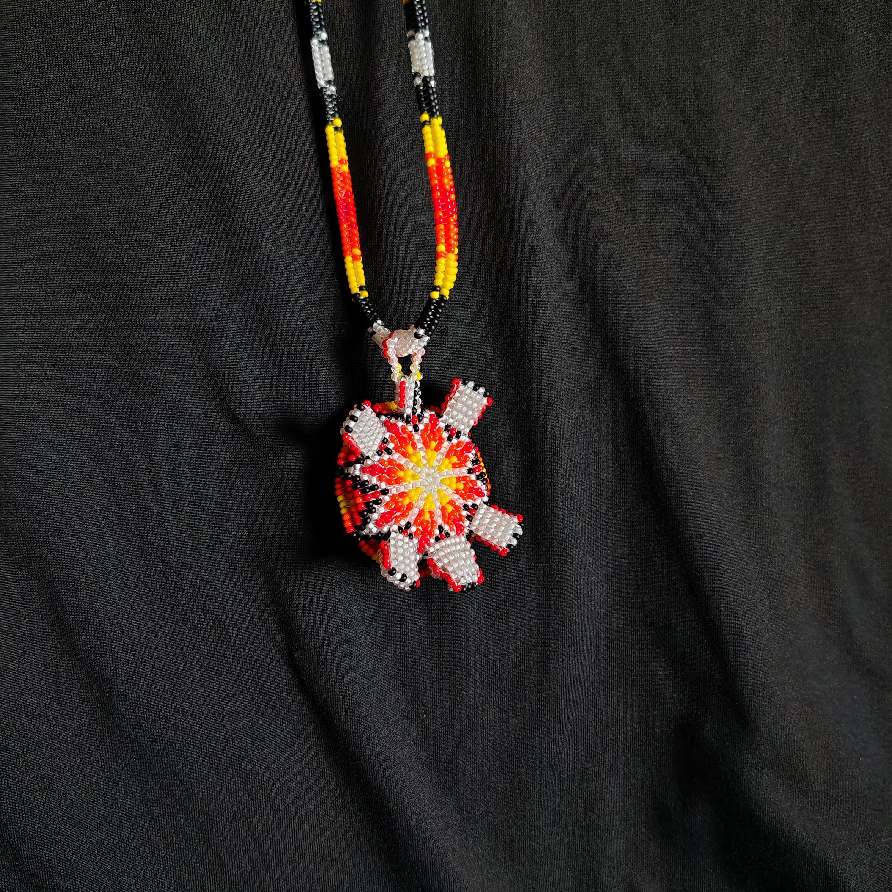 Beaded Turtle Rosette Figurine Necklace Beadwork Animal Art Piece South ...