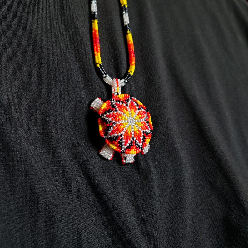 Beaded Turtle Rosette Figurine Necklace Beadwork Animal Art Piece South ...