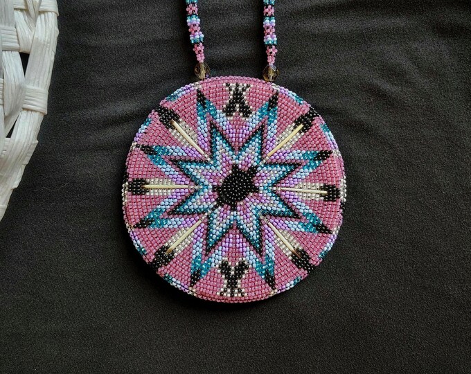 Turtle Porcupine Quill Feathers Larger Medallion Native Beadwork SD BH ...