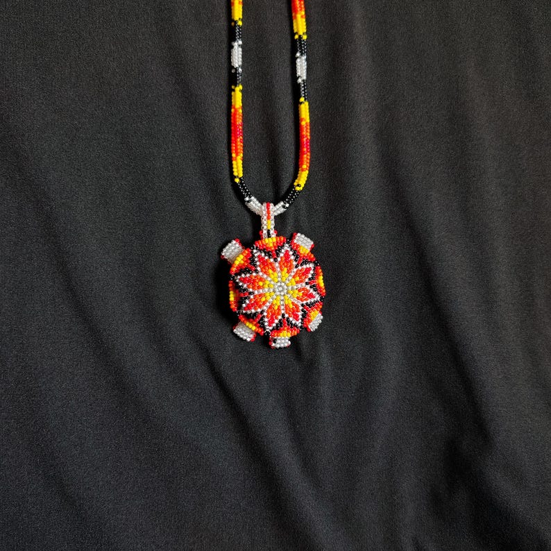 Beaded Turtle Rosette Figurine Necklace Beadwork Animal Art Piece South ...
