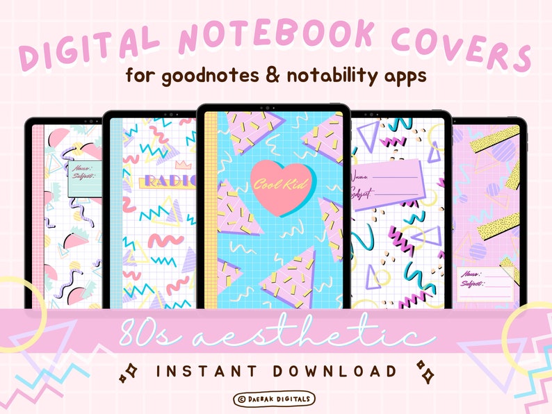 80s Aesthetic Digital Notebook Covers Goodnotes Covers - Etsy