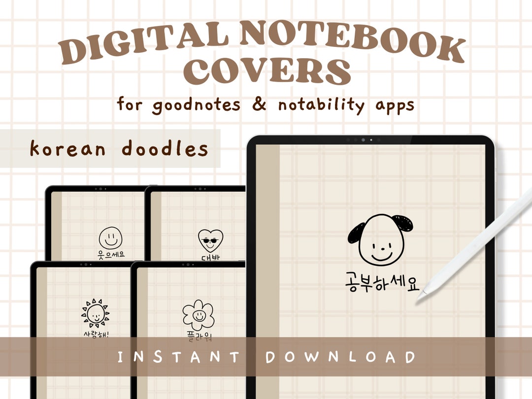 Korean Study Digital Notebook Covers, Set of 5 Illustrated Goodnotes ...