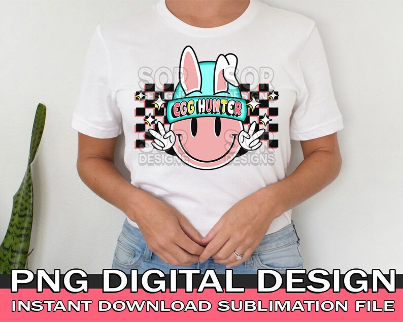 Retro Egg Hunter PNG, Retro Easter PNG, Easter Smiley PNG, Groovy ...