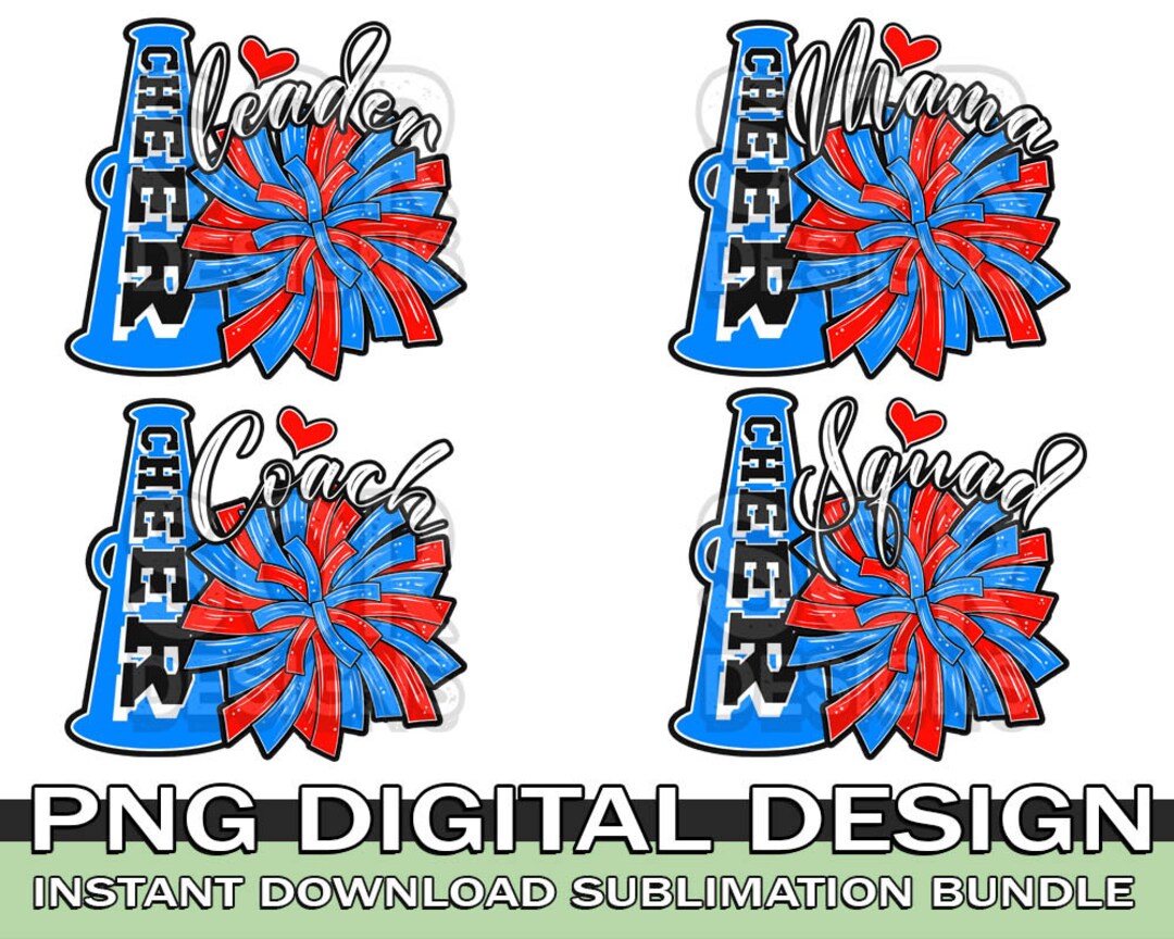 Blue & Red Cheerleader Bundle PNG, Cheer PNG, Cheer Mama PNG, Cheer ...