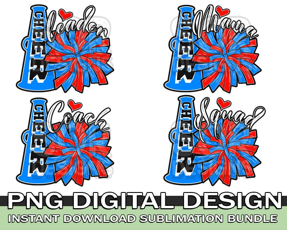 Blue & Red Cheerleader Bundle PNG, Cheer PNG, Cheer Mama PNG, Cheer ...