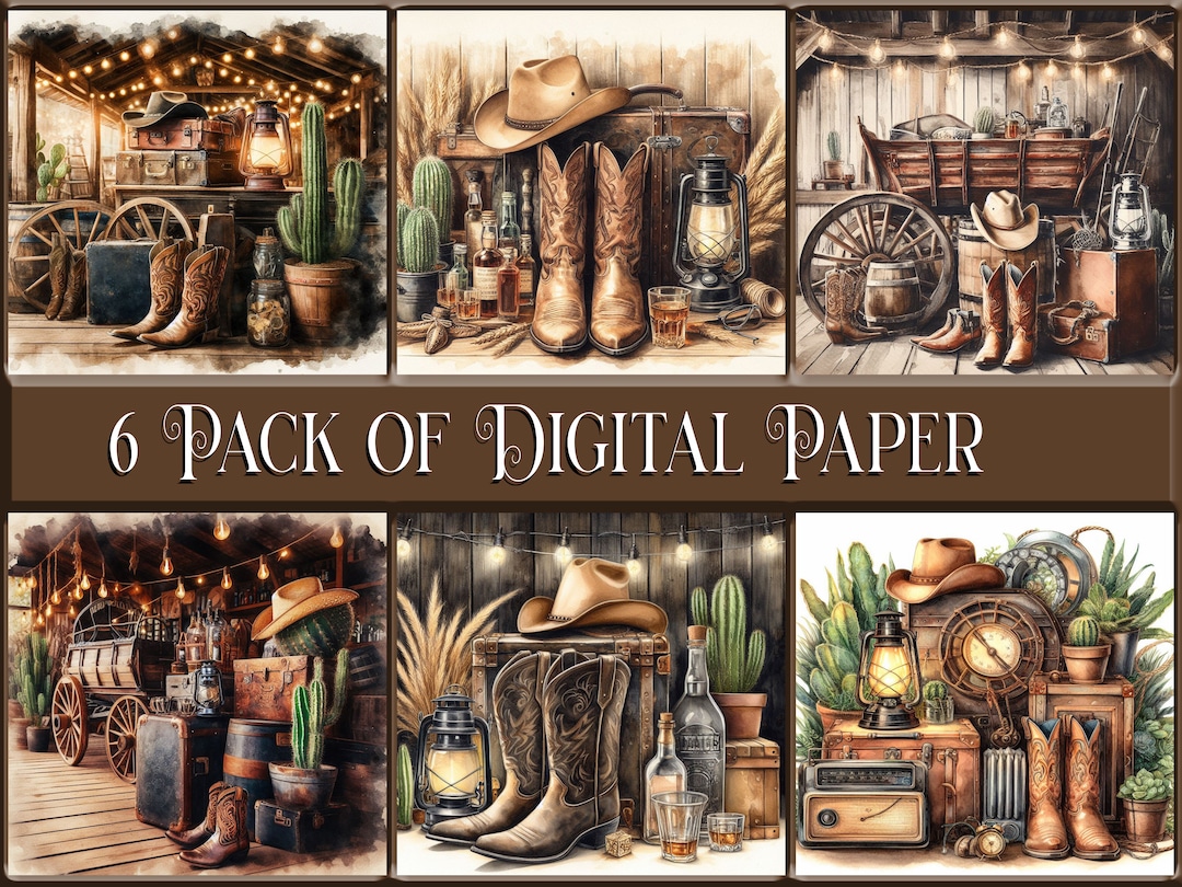 Cowboy Digital Paper, Wild West Watercolor, Cowboy Hat Jpg, Cowboy ...