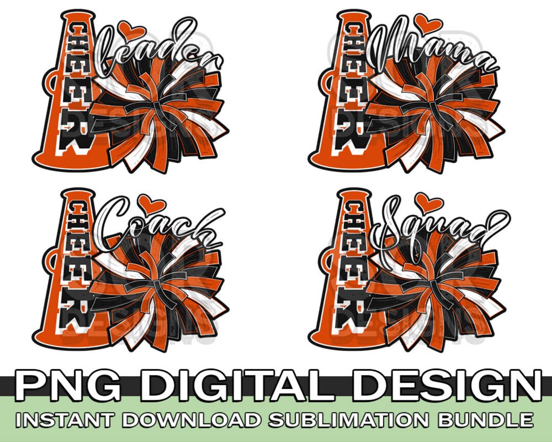 Orange Cheerleader Bundle PNG, Cheer PNG, Cheer Mama PNG, Cheer Coach ...