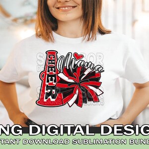 Red White & Black Cheerleader Bundle PNG, Cheer PNG, Cheer Mama PNG ...