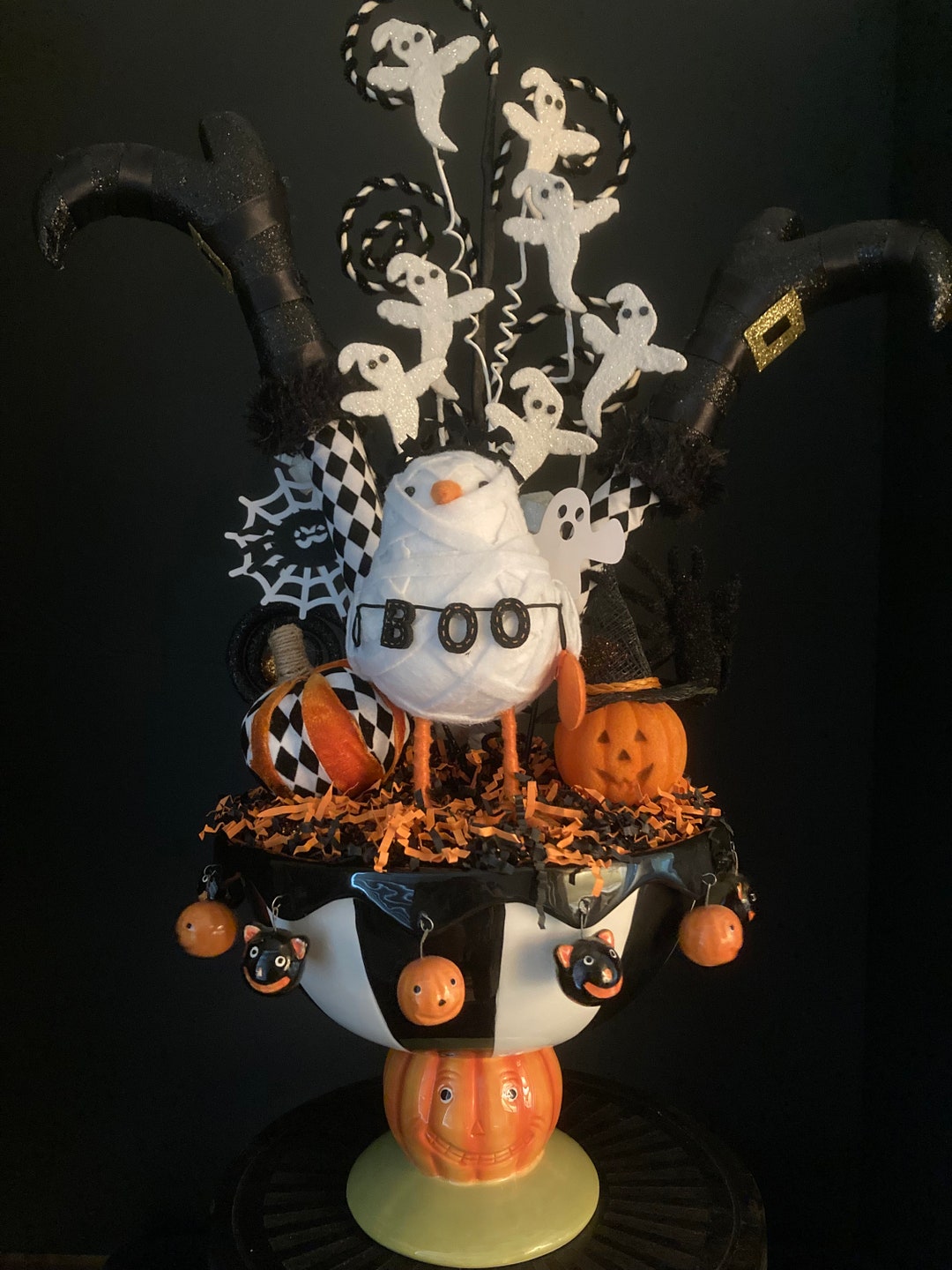 Halloween Assemblage - Eek! Gauzey Bird in Vintage Bowl - Etsy