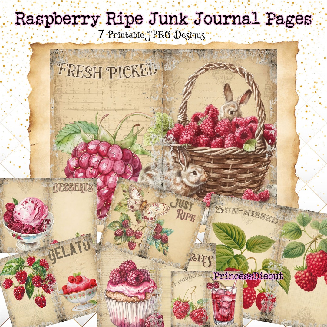 Printable Raspberry Ripe Junk Journal Pages | Digital Junk Journal Kit ...