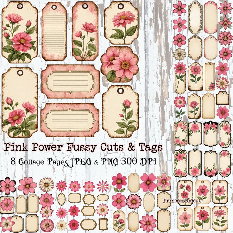 Pink Flowers Fussy Cuts Printable Stickers | Junk Journal Ephemera ...