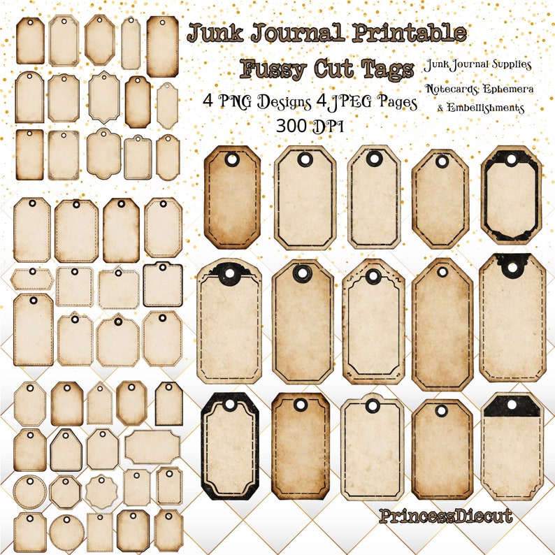 Junk Journal Printable Tags: Fussy Cut Ephemera (JPEG, PNG) - Etsy