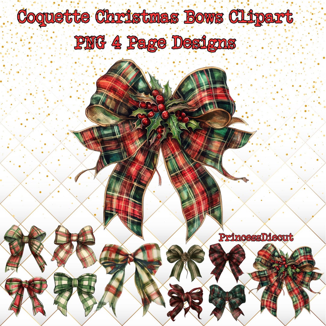 Coquette Christmas Bows Clipart PNG Sheets for Junk Journal & Scrapbook ...