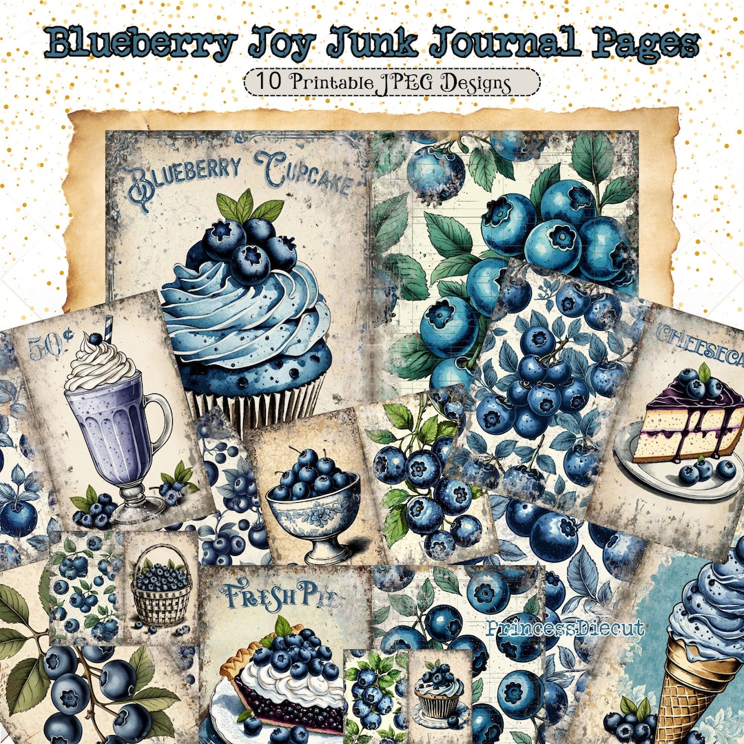 Printable Blueberry Joy Junk Journal Pages | Digital Junk Journal Kit ...