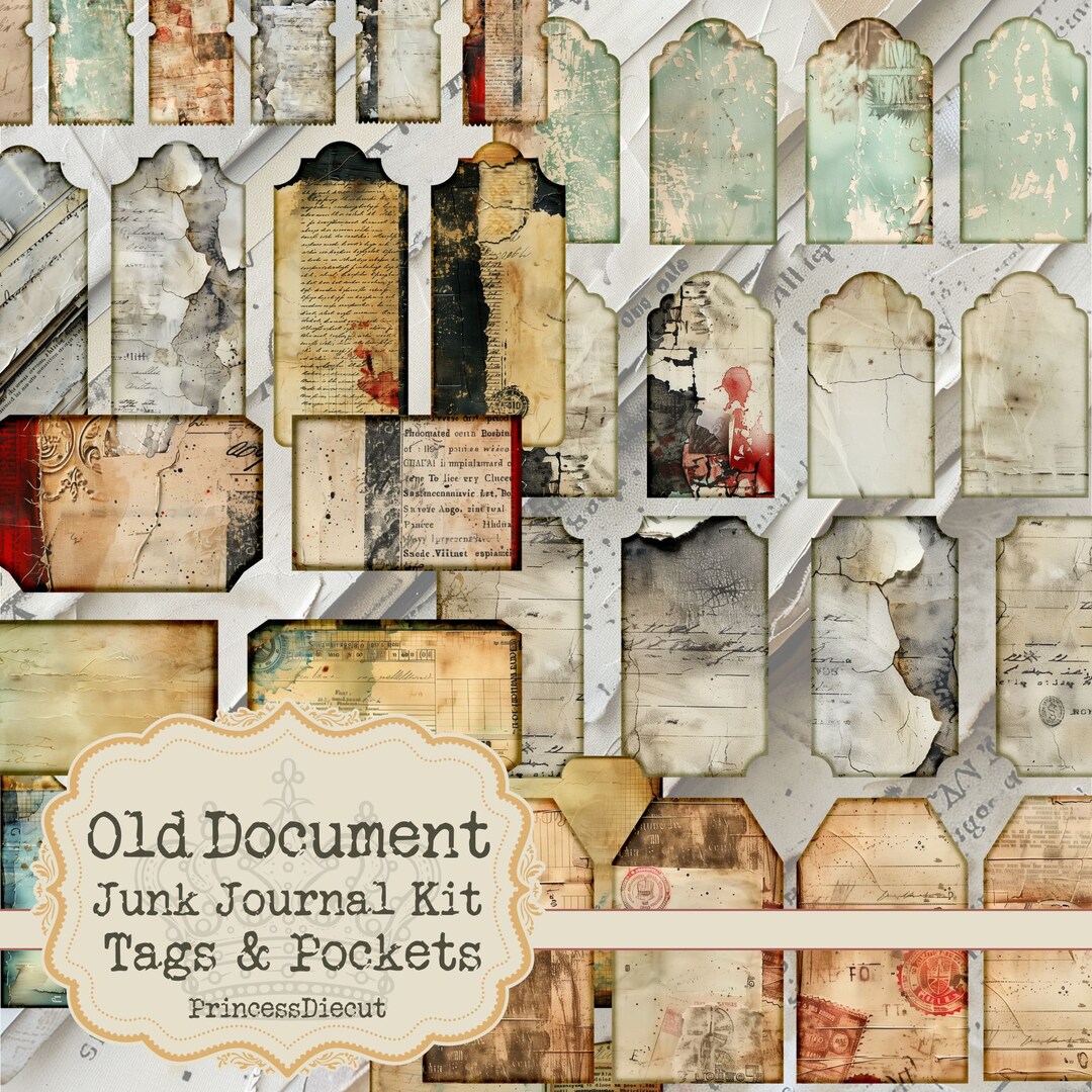 Digital Junk Journal Printable Old Document Tags & Pockets ...