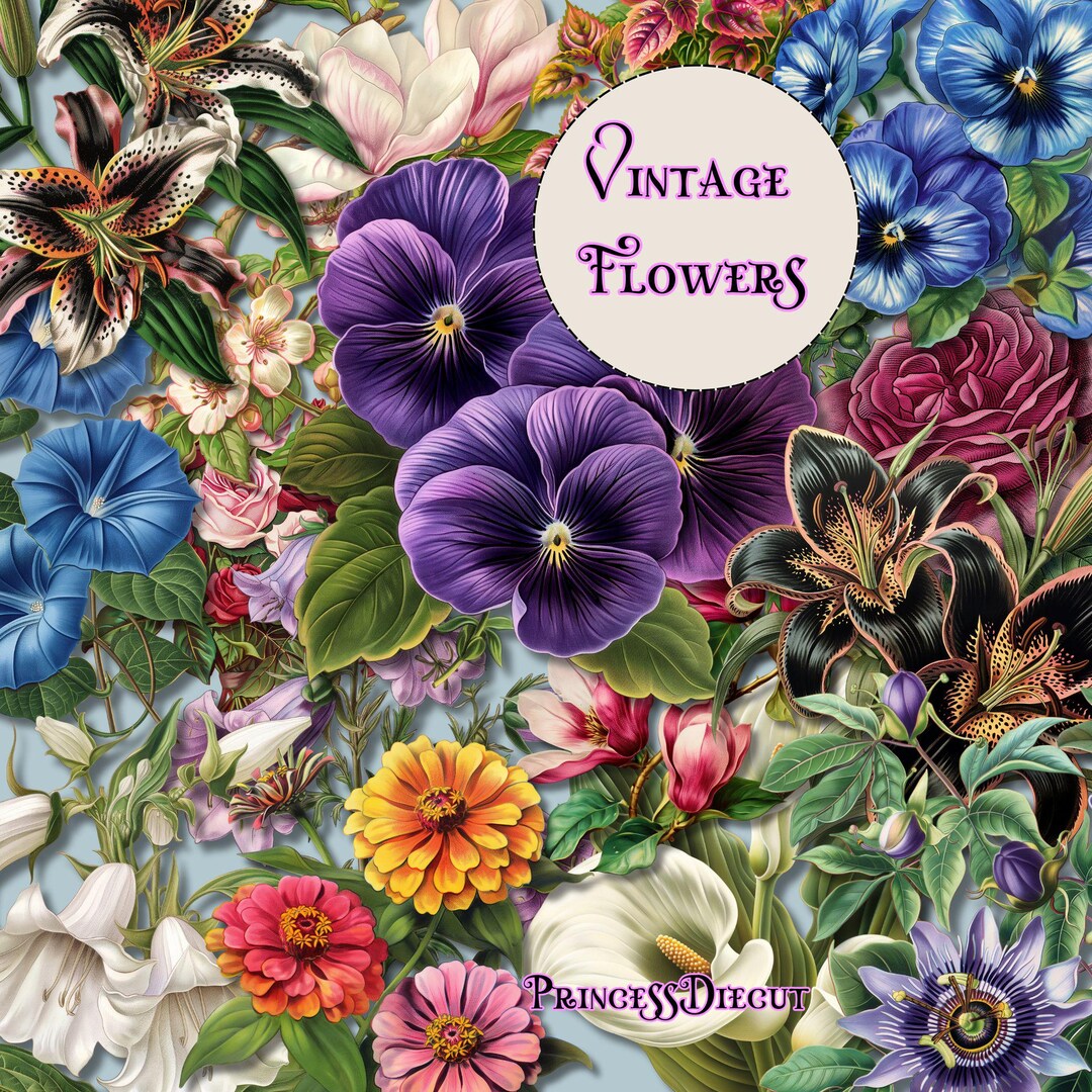 Vintage Flowers PNG Clipart, Spring - Etsy