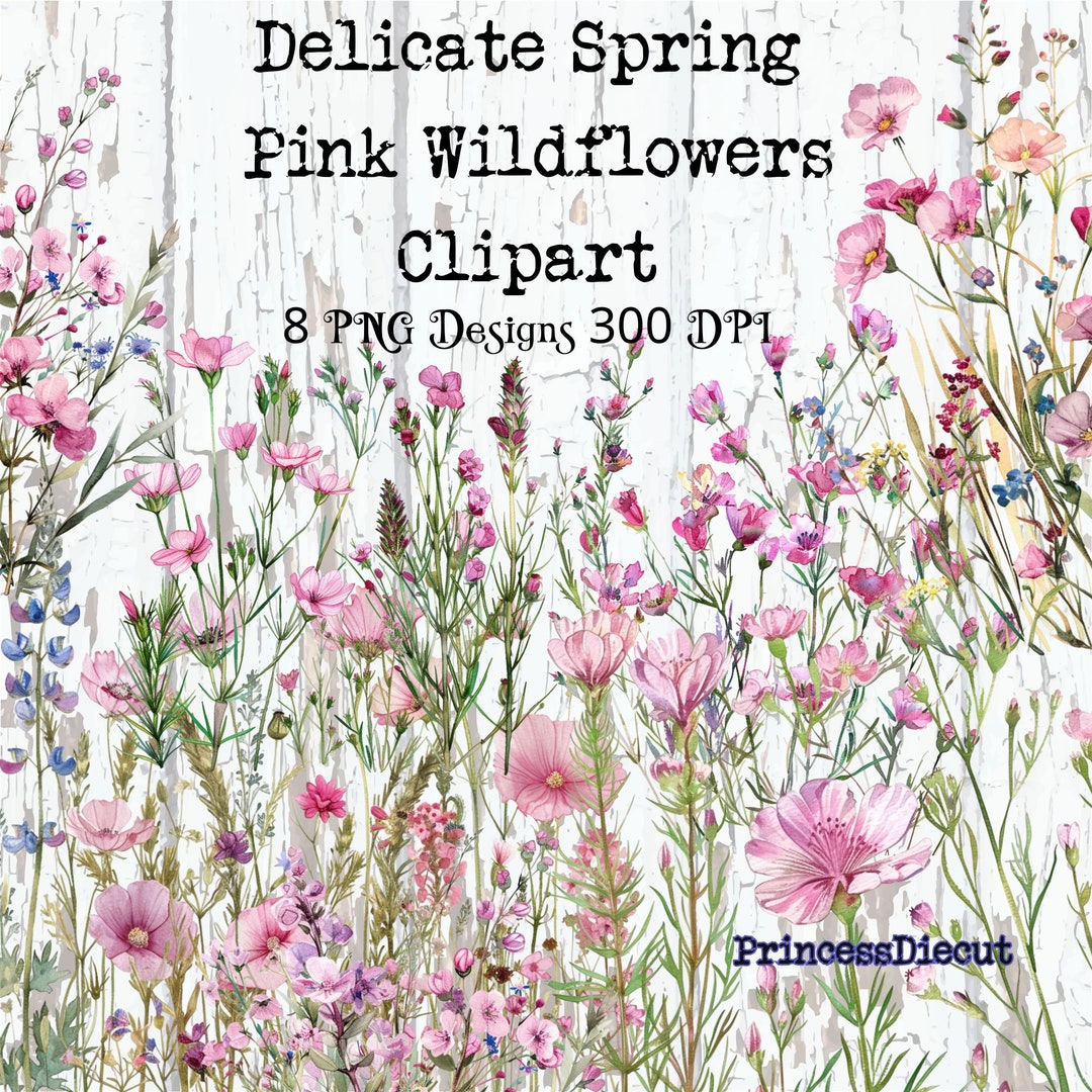 Delicate Spring Pink Wildflowers Clipart PNG Set | Digital Junk Journal ...