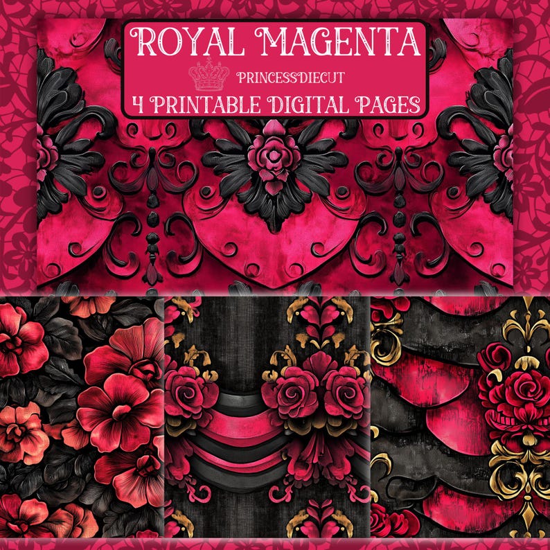Royal Magenta Vintage Digital Paper: Scrapbooking, Tags (PDF & PNG) - Etsy