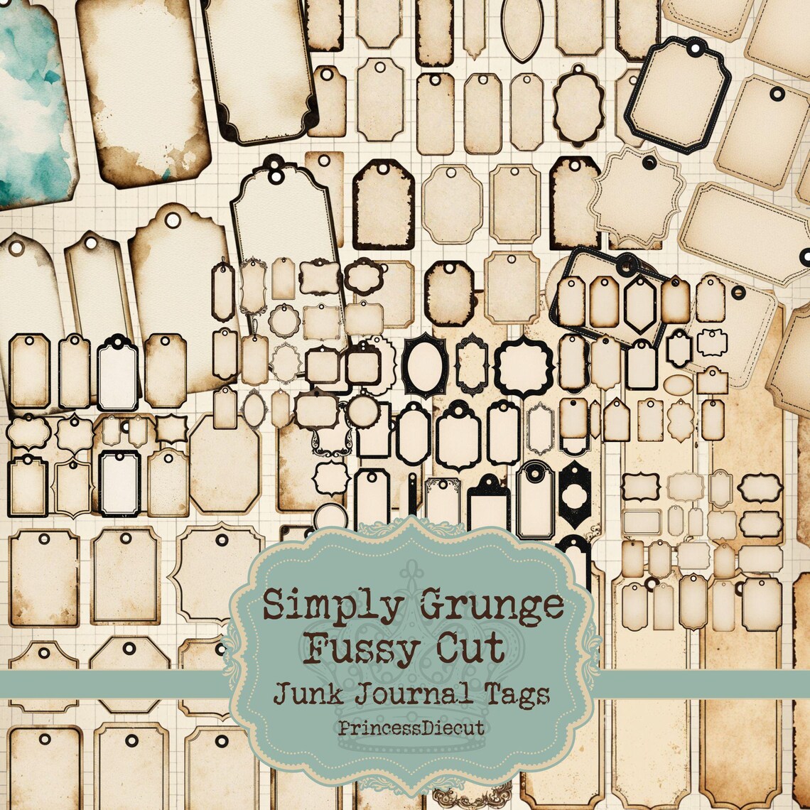 Grunge Printable Journal Tags: Fussy Cut Clipart Bundle (digital ...
