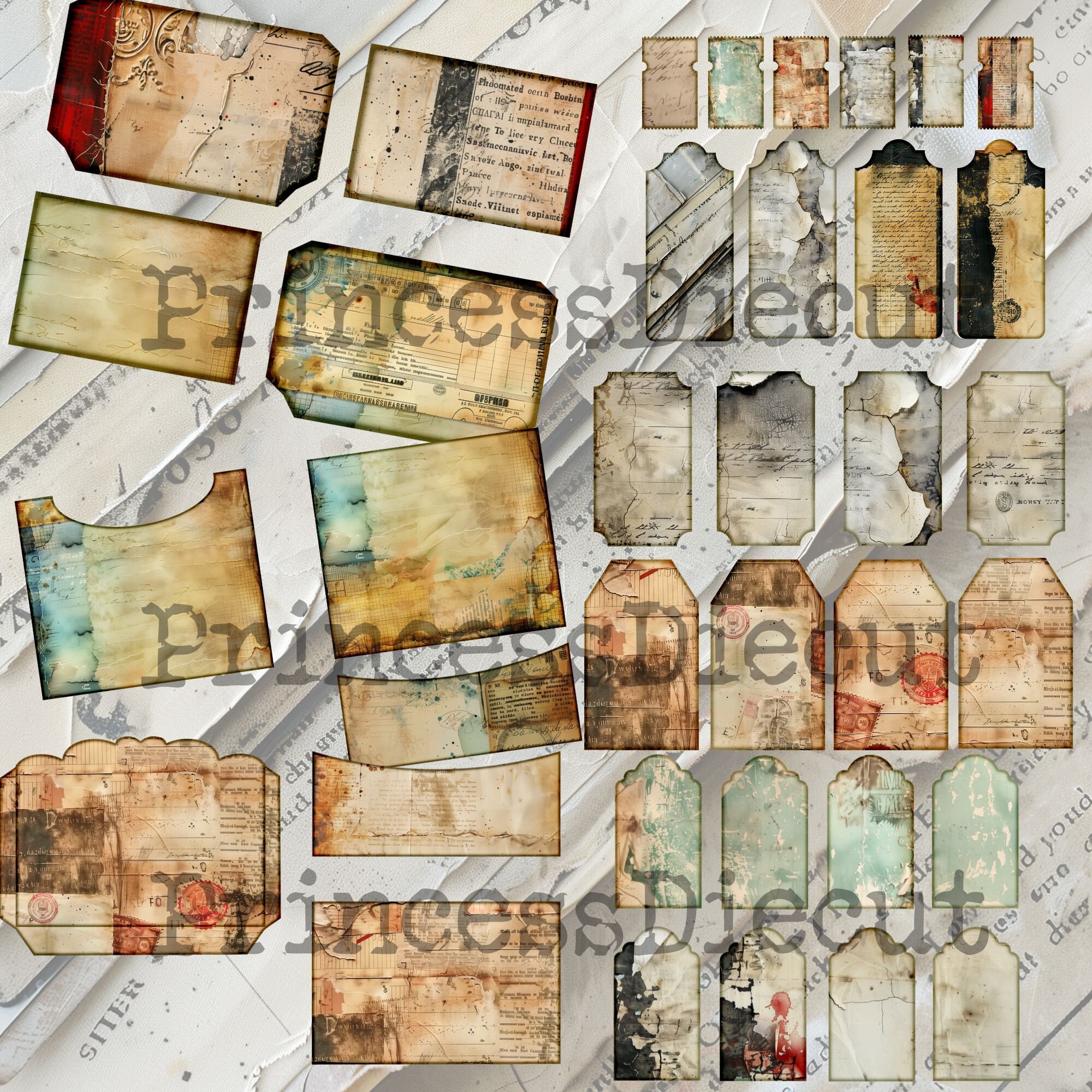 Digital Junk Journal Printable Old Document Tags & Pockets ...