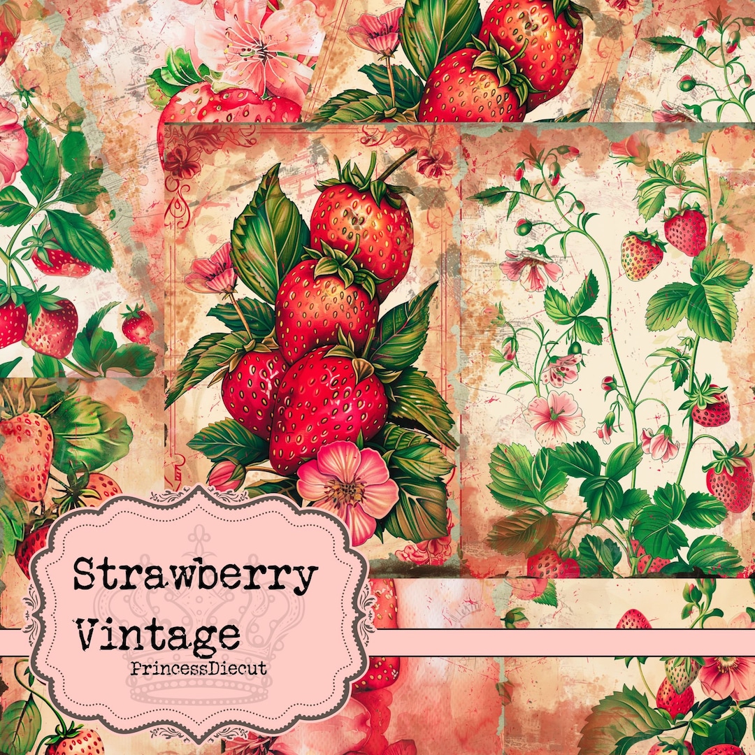 Vintage Papers Strawberry Printable Junk Journal Pages | Junk Journal ...