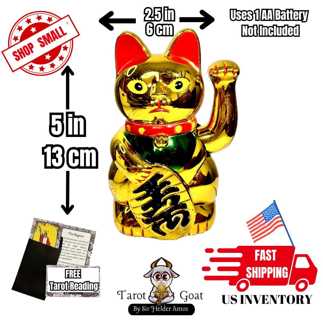 5" Maneki Neko Gold Lucky Cat With Waving Beckoning Paw for Attracting ...