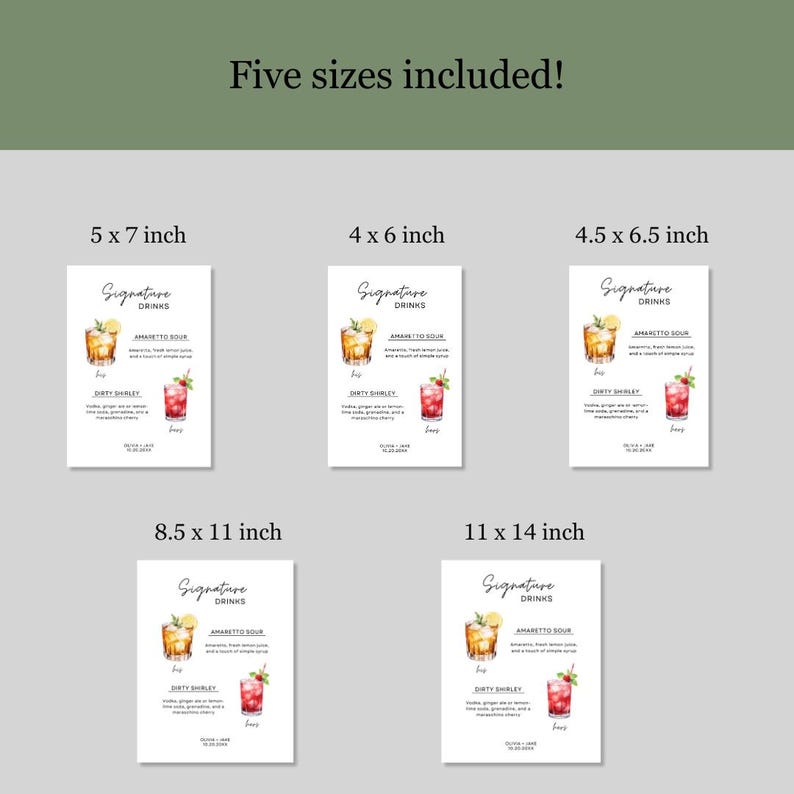 Signature Drink Sign Wedding Bar Menu Sign His and Hers Drinks Menu ...