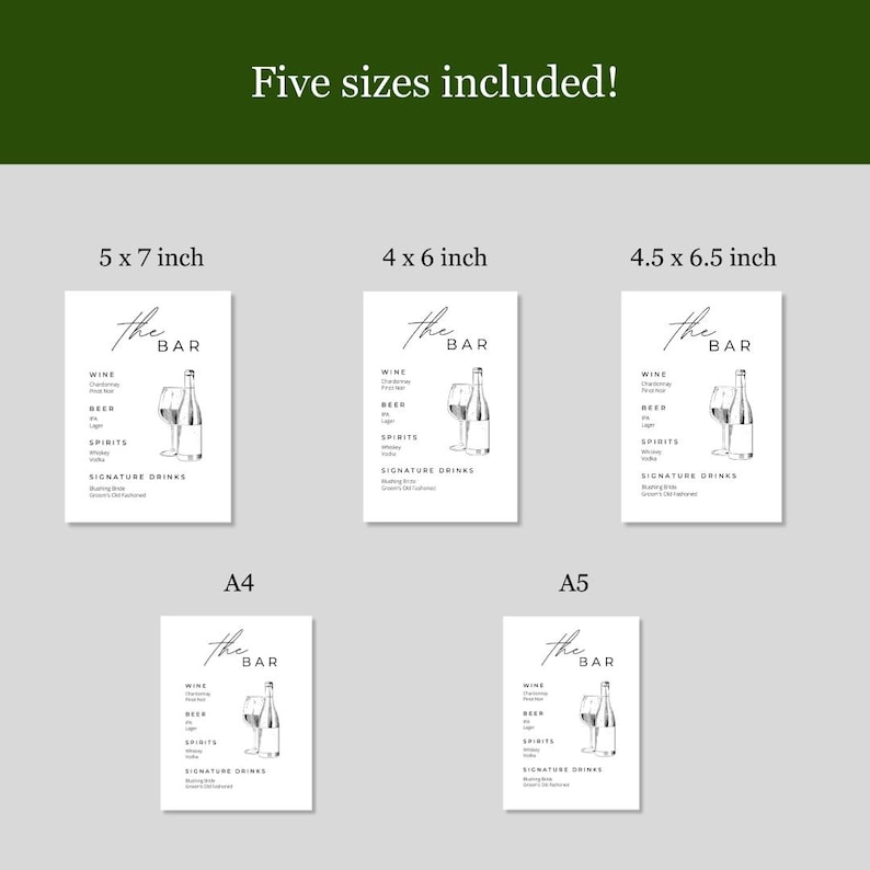 Wedding Bar Menu Sign Wedding Drink Menu Bar Menu Template Wedding Bar ...