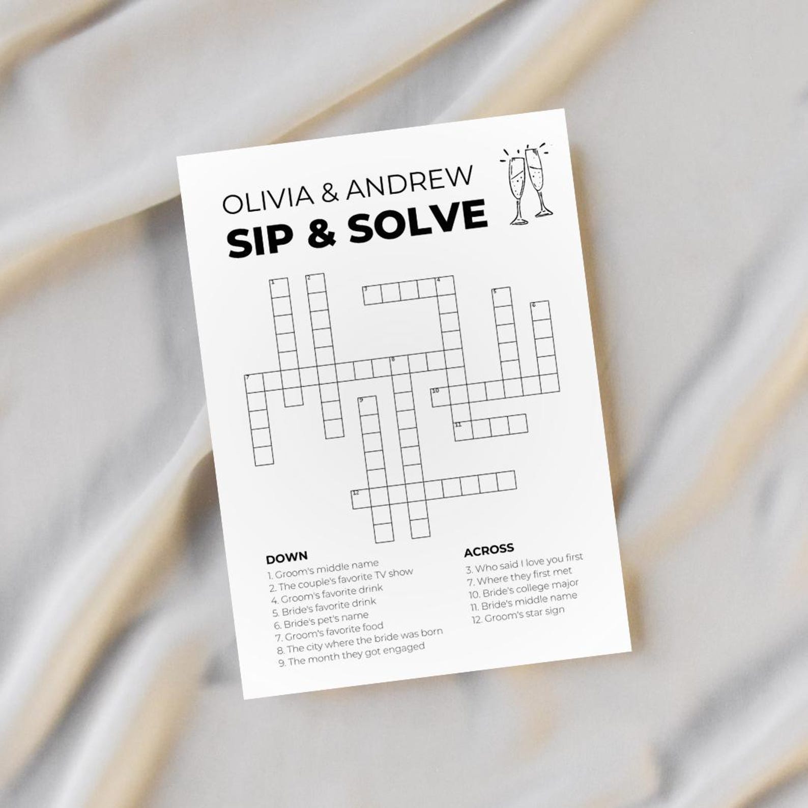 Wedding Crossword Puzzle Template: Custom Sip & Solve Game (digital ...