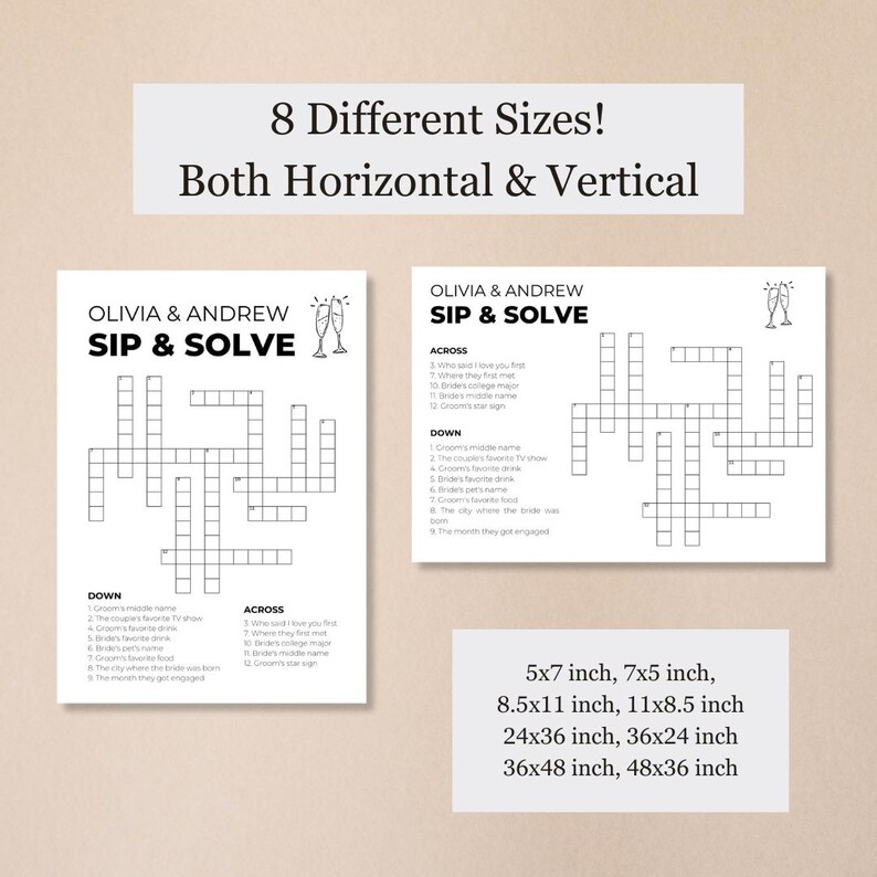 Wedding Crossword Puzzle Template: Custom Sip & Solve Game (digital ...