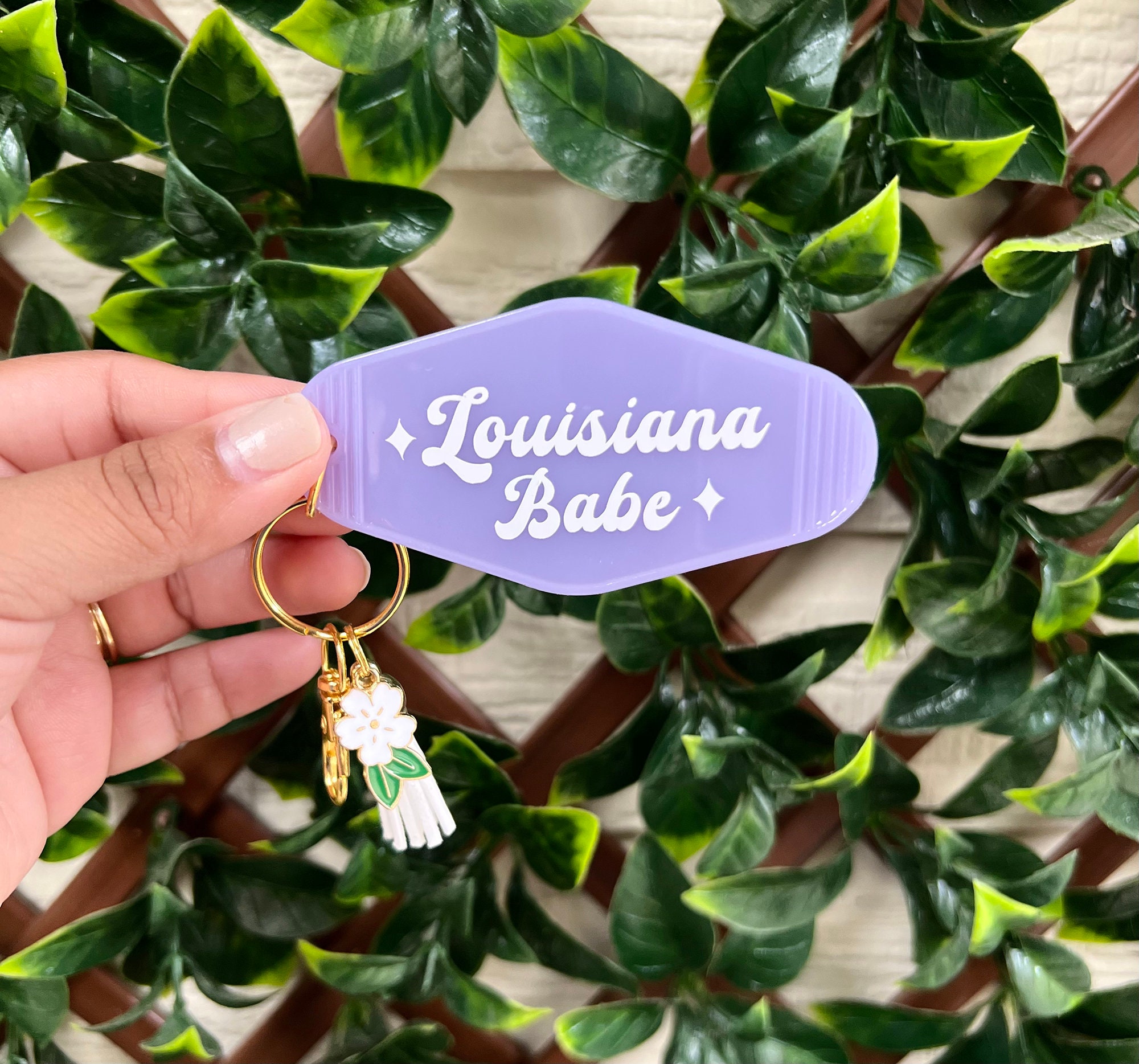 Louisiana Babe Keychain With Magnolia Flower Charm | Louisiana Gifts ...