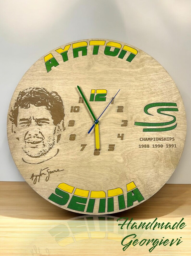 AYRTON SENNA Wooden Handmade Wall Clock 48 Cm. F1 Brazil Legend 1988 ...
