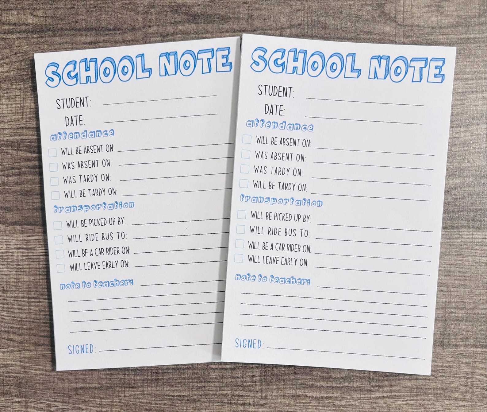 School Notepads. Note From Home Notepad. School Excuse. Back to School ...