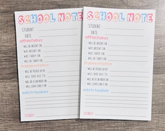 School Notepads. Note From Home Notepad. School Excuse. Back to School ...
