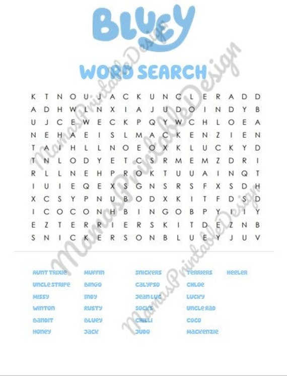 Bluey Word Search - Etsy UK