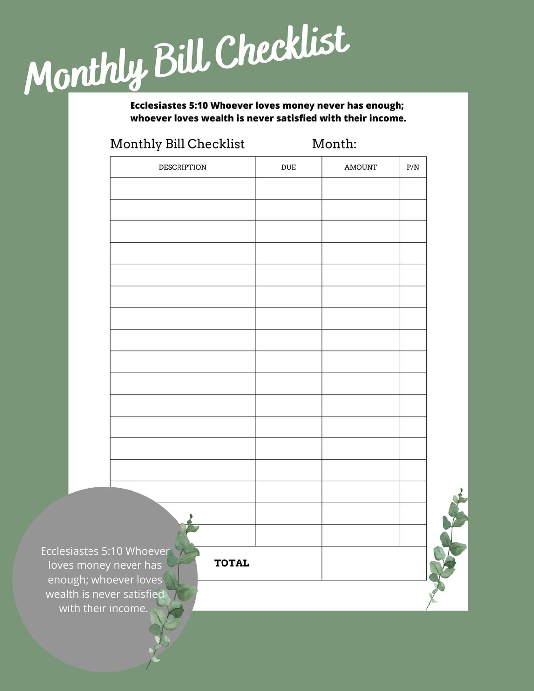 Monthly Bill Checklist - Etsy