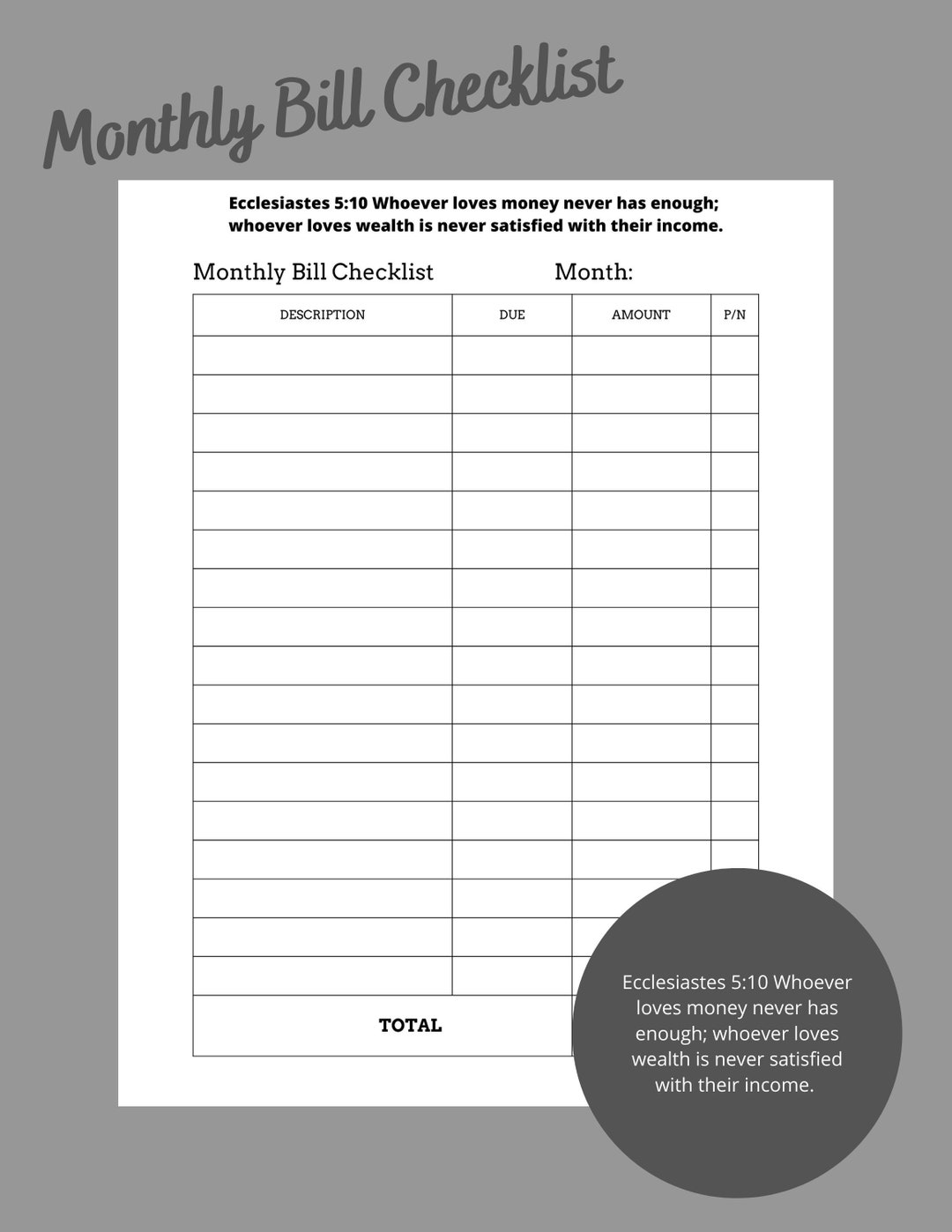 Monthly Bills Check List PDF - Etsy