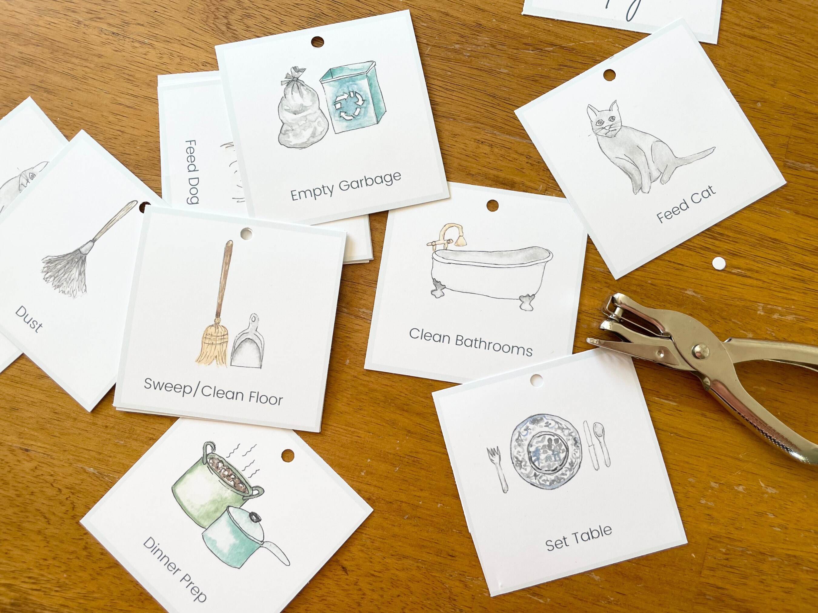 Printable Watercolor Chore Chart Cards and Daily Routine Checklists ...